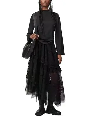 ALLSAINTS Vashtie Lace Midi Skirt - Black