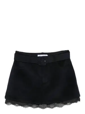 SELF-PORTRAIT Belted Lace-trim Shorts Blue