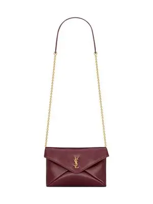 Saint Laurent CASSANDRE Small Chain Pouch In Shiny Leather In Red Dark Ruby