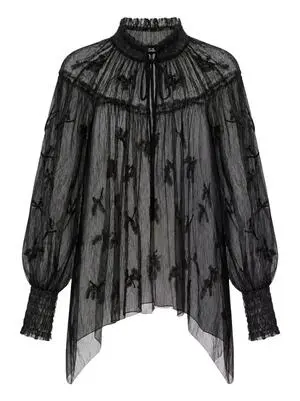 Elisabetta Franchi Lace-overlay Tie-neck Blouse - Black
