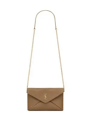 Saint Laurent Cassandre Small Chain Clutch In Lambskin In Brown - Dark Cork