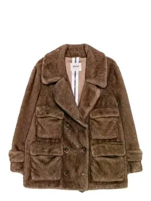 SWORD 6644 Double-breasted Faux-fur Coat - Brown