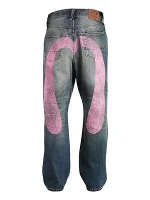 EVISU Pink Daicock Distressed Jeans - Blue