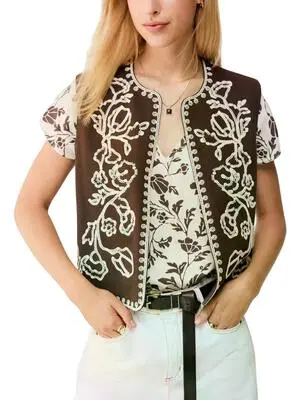 PENNYBLACK Embroidered Sleeveless Gilet - Brown