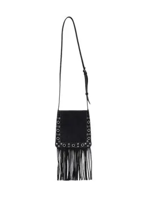 Valentino Garavani Nellcôte Small Shoulder Bag In Suede With Fringes - Black