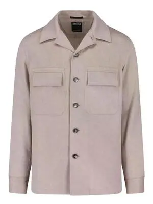 Zegna Oasi Cashmere Flap-pocket Shirt Neutrals