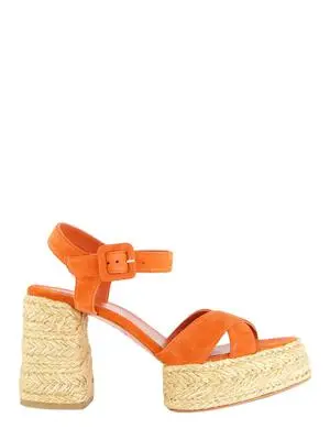CHRISTIAN LOUBOUTIN Calakala Suede Platform Sandals With A Jute Midsole - Orange