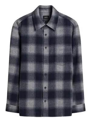 A.p.c. Malaury Check Wool Overshirt Light Grey