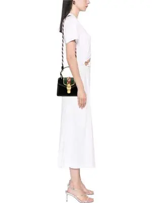 Gucci 2000-2015 Mini Gg Velvet Web Sylvie Top Handle Bag Satchel - Black
