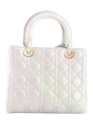 Dior Lady Bag Cannage Quilt Metallic Leather Medium Satchel - Grey