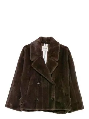 SWORD 6644 Double-breasted Faux-fur Coat - Brown