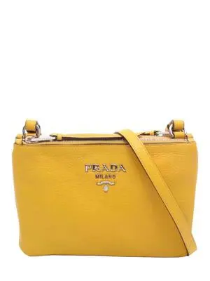 Prada 2010s Metal-logo Shoulder Bag - Yellow