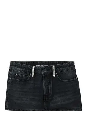 Alexander Wang Denim Mini Skort With Crystal Beltloops - Grey Aged