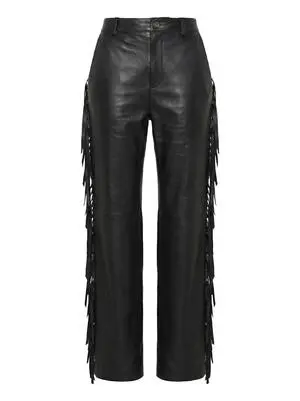 ANNA GATTO Fringed Leather Pants - Black
