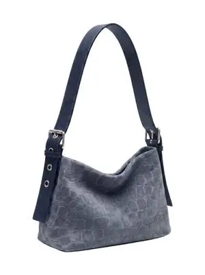 JUAN-JO Croc-embossed Suede Large Crossbody Bag - Blue