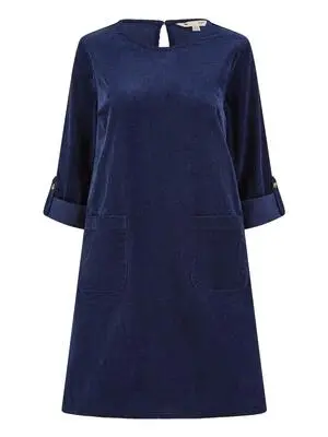 YUMI Navy Cord Tunic Dress With Sleeves And Pockets - Blue