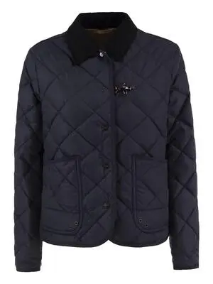 FAY Quilted Jacket With Corduroy Collar And Hook - Blue