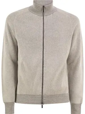Peserico Ribbed Virgin Wool And Cashmere Zip Cardigan - Multicolor