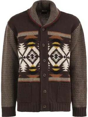 FAY Wool Cardigan With Jacquard Pattern - Brown