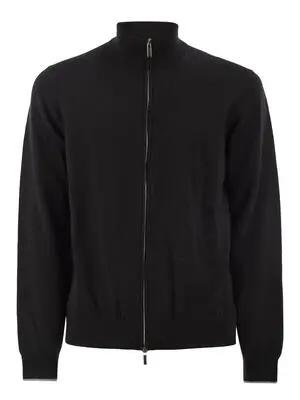 Peserico Virgin Wool And Cashmere Zip Cardigan - Black