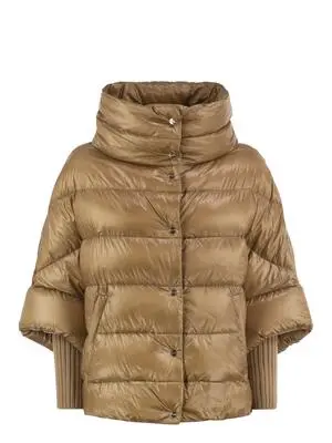 Herno Padded Jacket With High Collar And Knitted Cuffs - Brown