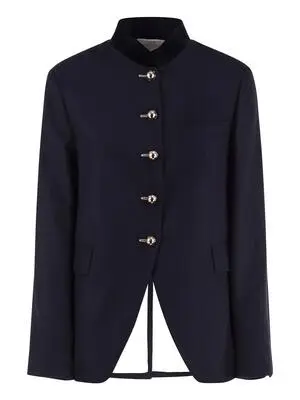 FAY Viscose And Wool Blend Jacket With Contrasting Collar - Blue
