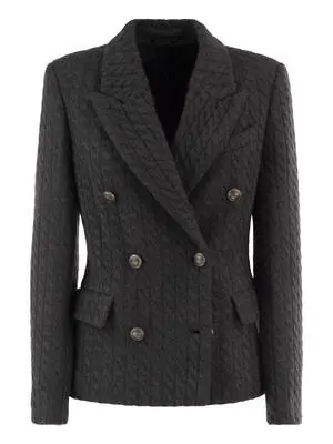 Brunello Cucinelli Double-breasted Cashmere Cable-knit Blazer - Multicolor