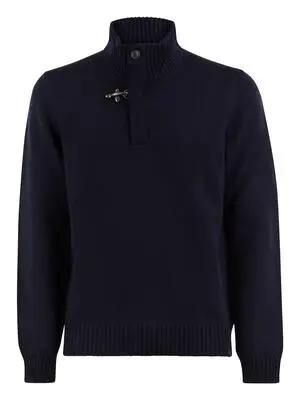 FAY Virgin Wool Jumper With High Neck And Hook Fastening - Multicolor
