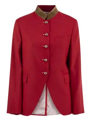 FAY Viscose And Wool Blend Jacket With Contrasting Collar - Red