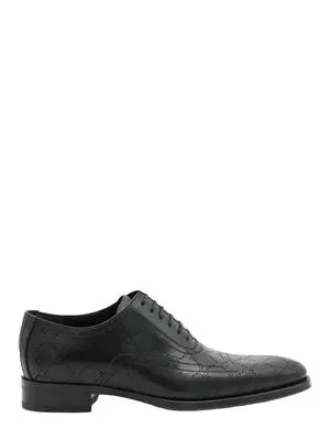 Gucci Perforated Gg Monogram Leather Oxford Shoes - Black