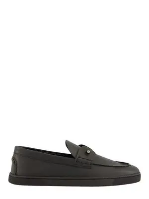 CHRISTIAN LOUBOUTIN Chambeliboat Calf Leather Loafers With Piercing Embellishments - Black