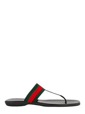 Gucci Flip-flop Sandals In Nylon With Iconic Bicolour Web Stripe - Black