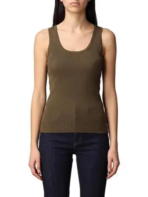 Max Mara Slim Fit Ribbed Cotton Knit U-neck Top - Green