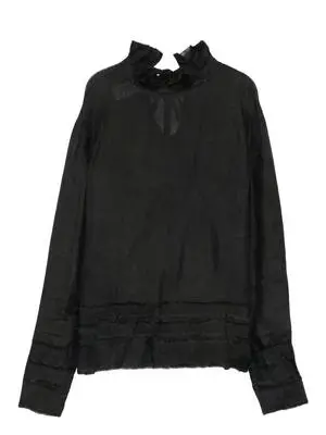 MARIA TURRI Frayed High-neck Top - Black