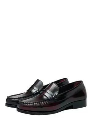 ALOHAS Rivet Polished Leather Loafers