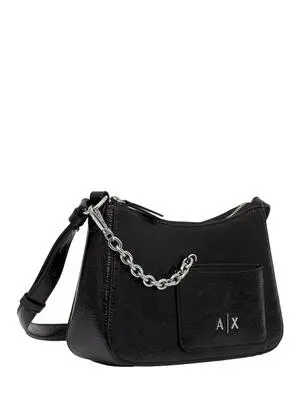 Armani Exchange Mini Logo-plaque Crinkled-finish Tote Bag - Black