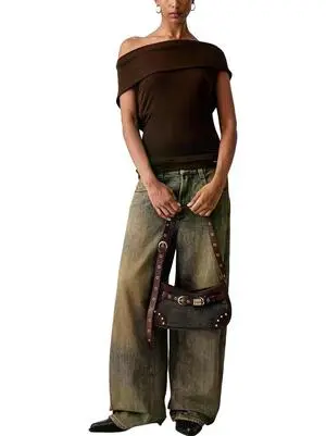 Miss Sixty Off-shoulder Hooded Top - Brown