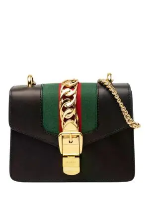 Gucci 2016-2026 Mini Calfskin Web Sylvie Chain Satchel - Black