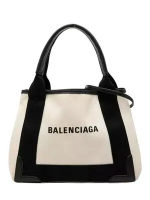 Balenciaga 2018-2026 Canvas Navy Cabas Xs Satchel - Brown
