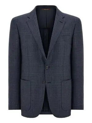 Canali And Green Silk And Cashmere Modern-fit Overcheck Kei Jacket - Blue