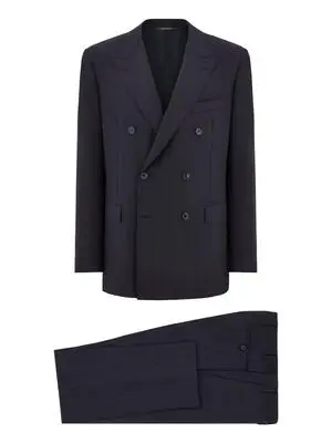 Canali Navy And Brown 150's Wool And Silk Pinstripe Regular-fit Suit - Blue