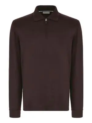 Canali Canali Impeccabile Burgundy Wool Zippered Polo Shirt Red