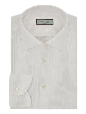 Canali Impeccabile And Brown Cotton Striped Regular-fit Shirt - White
