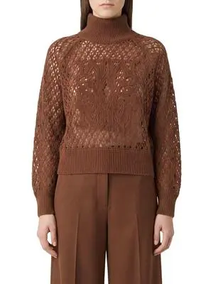Max Mara Max Mara Women Max Mara Openwork Cashmere And Silk Turtleneck Jumper With Dropped Shoulders Pink
