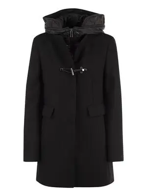 FAY Virgin Wool And Cashmere Blend Coat With Padded Hood - Black