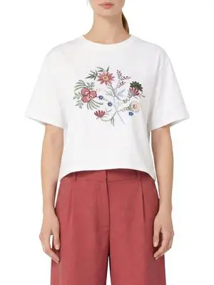 Max Mara Weekend Max Mara Women Cotton T-Shirt With Floral Embroidery Weekend Max Mara White