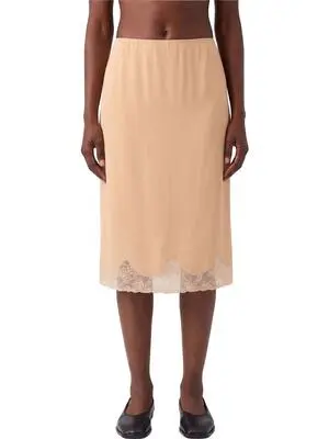 Saint Laurent Silk And Lace Skirt - Cream