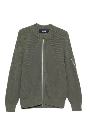Comme Des Garçons Zip-up Ribbed-knit Cardigan - Green