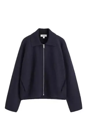 Cos Sculpted Merino Wool Zip-up Jacket - Navy