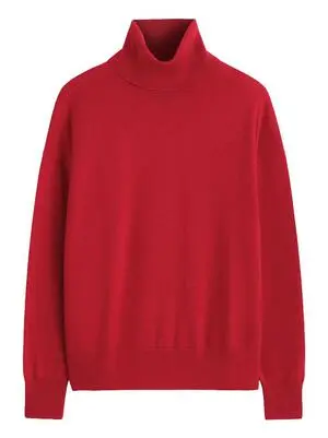 Cos Leather-patch Merino Wool Mock-neck Sweater - Red
